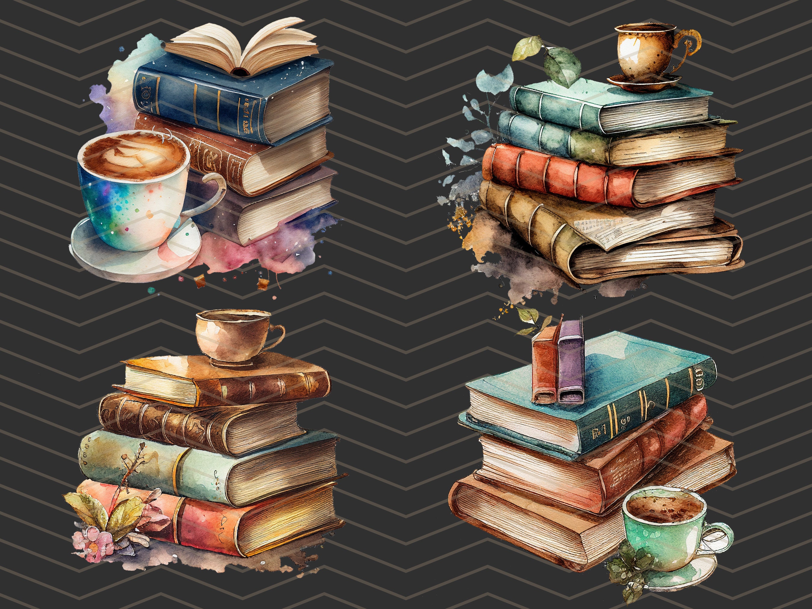 Watercolor Clipart Book PNG Coffee Clip Art Vintage Books Clipart for ...