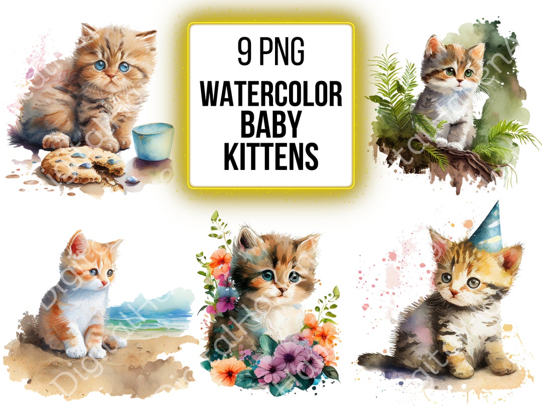 Clipart Cute Cat PNG Kitten Watercolor Clip Art Animal Adorable Pets ...