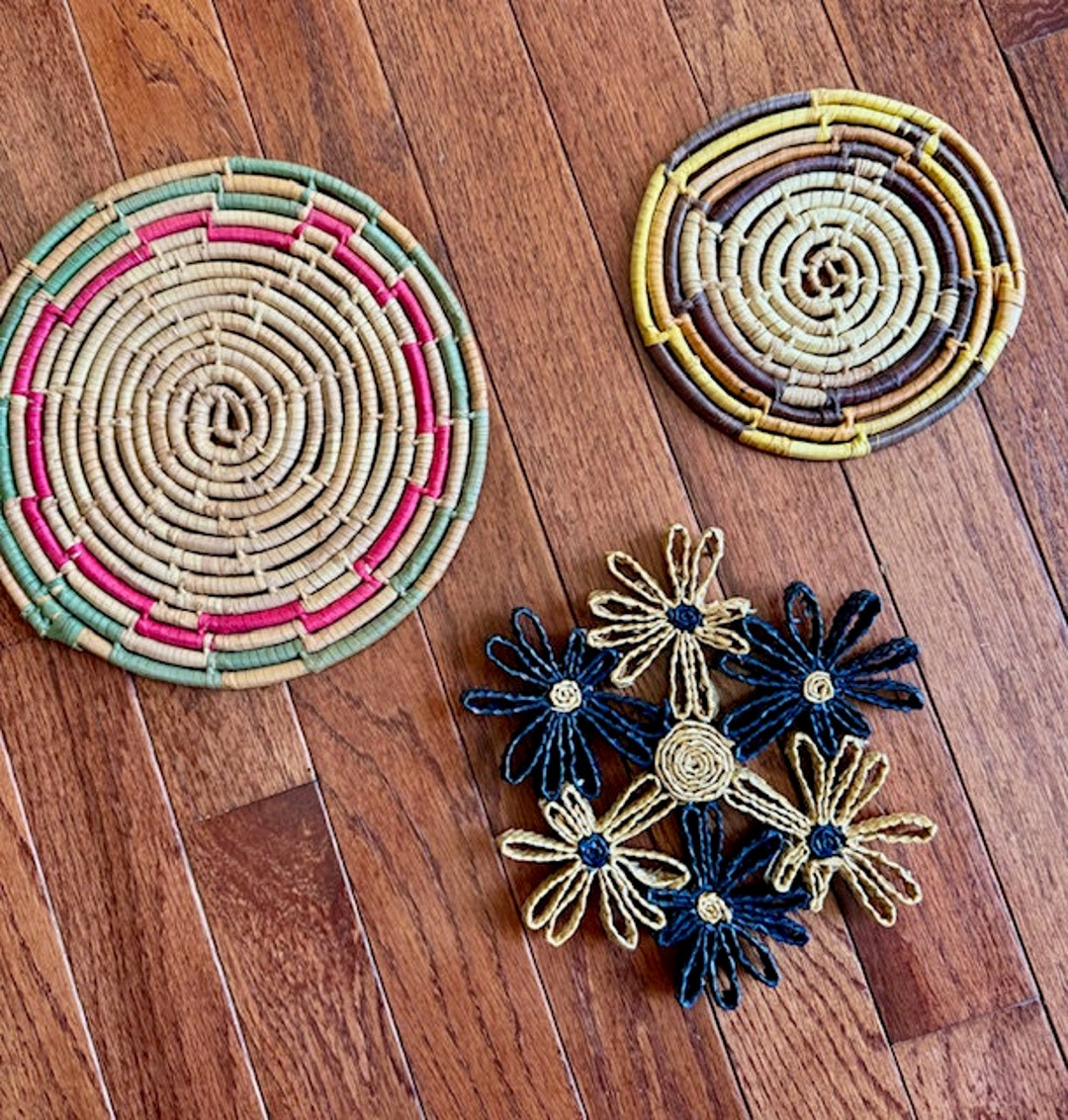 Vintage Woven Straw Trivets - Etsy