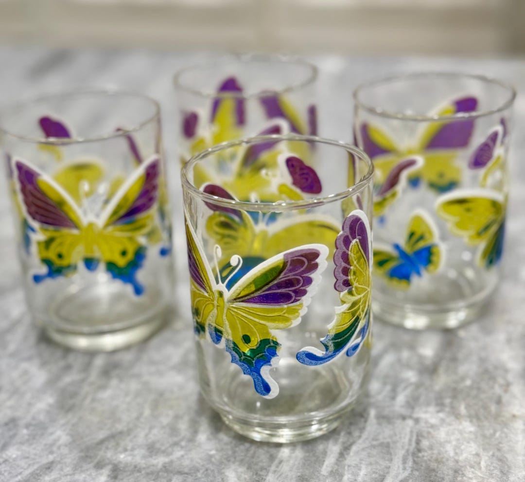 Vintage Libby Butterfly Water/juice Glasses, Set of 4 - Etsy
