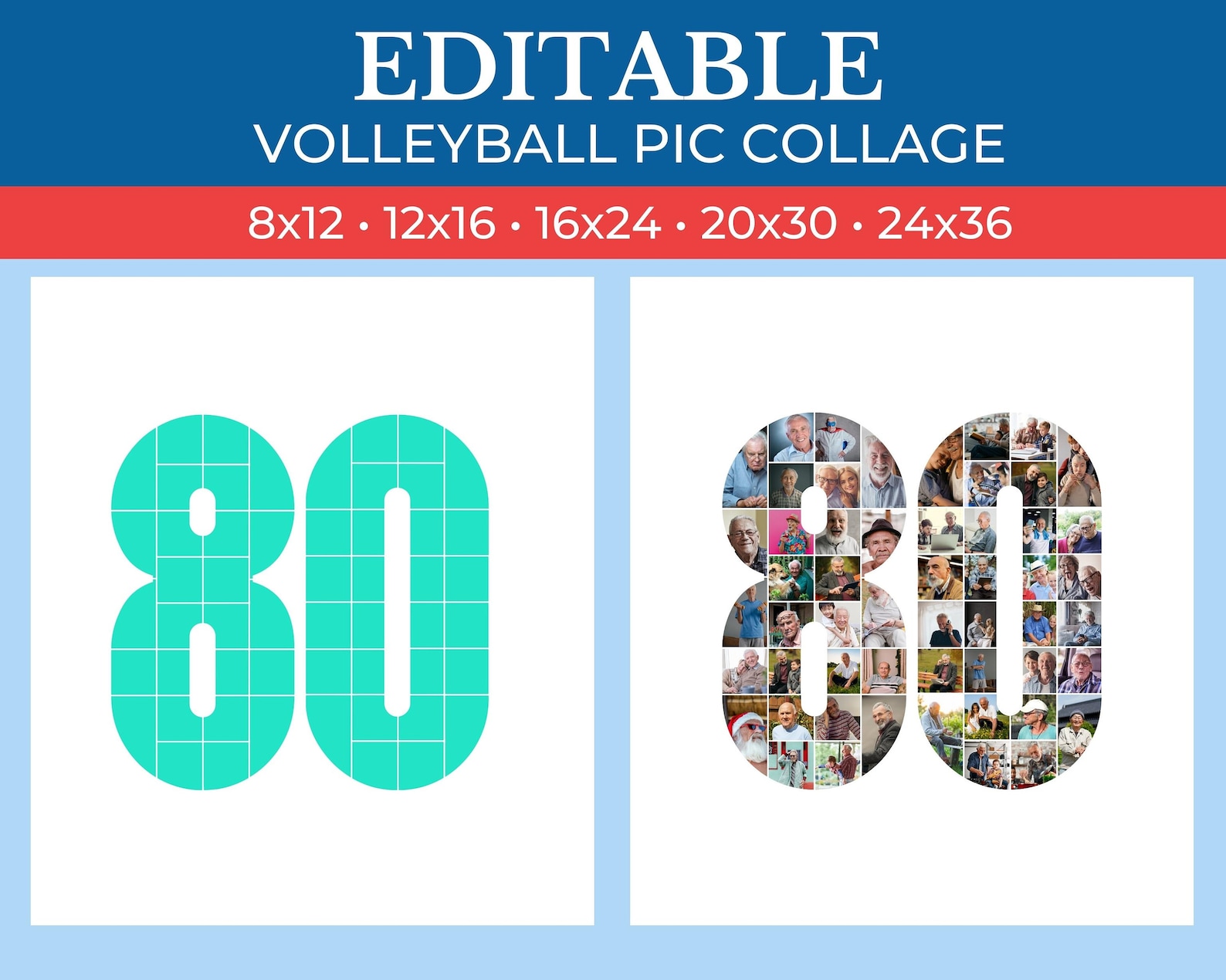 80 Number Collage Frame 80 Collage Frame Canva Editable 80th Birthday ...