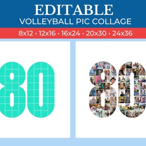 80 Number Collage Frame | 80 Collage Frame Canva Editable | 80th ...
