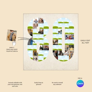 Editable 80th Birthday Photo Collage - Personalized Frame for Memories ...