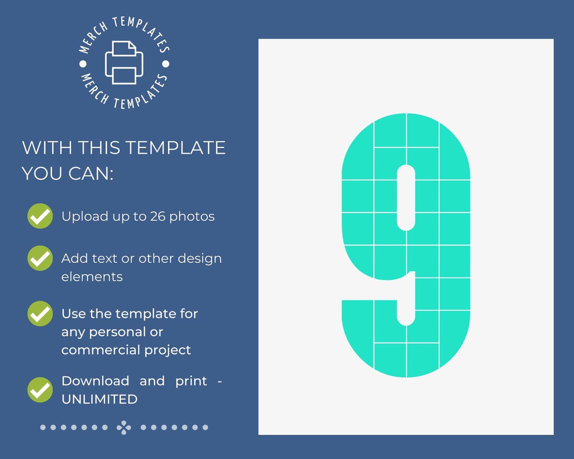 9th Number Collage Frame | 9 Collage Frame Canva Editable | 9th ...