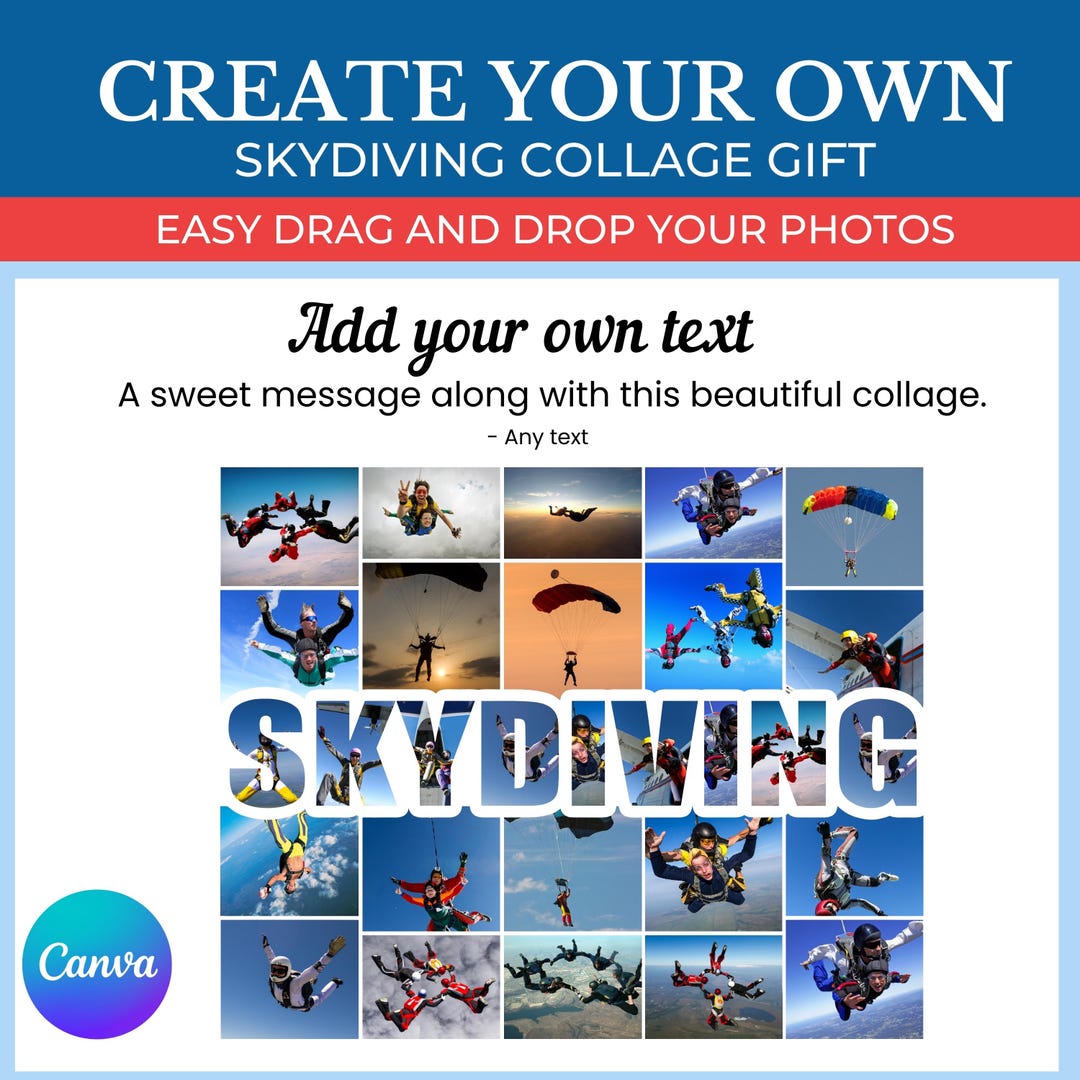 Skydiving Gift Collage Template | Editable Collage for Skydiving Fans ...