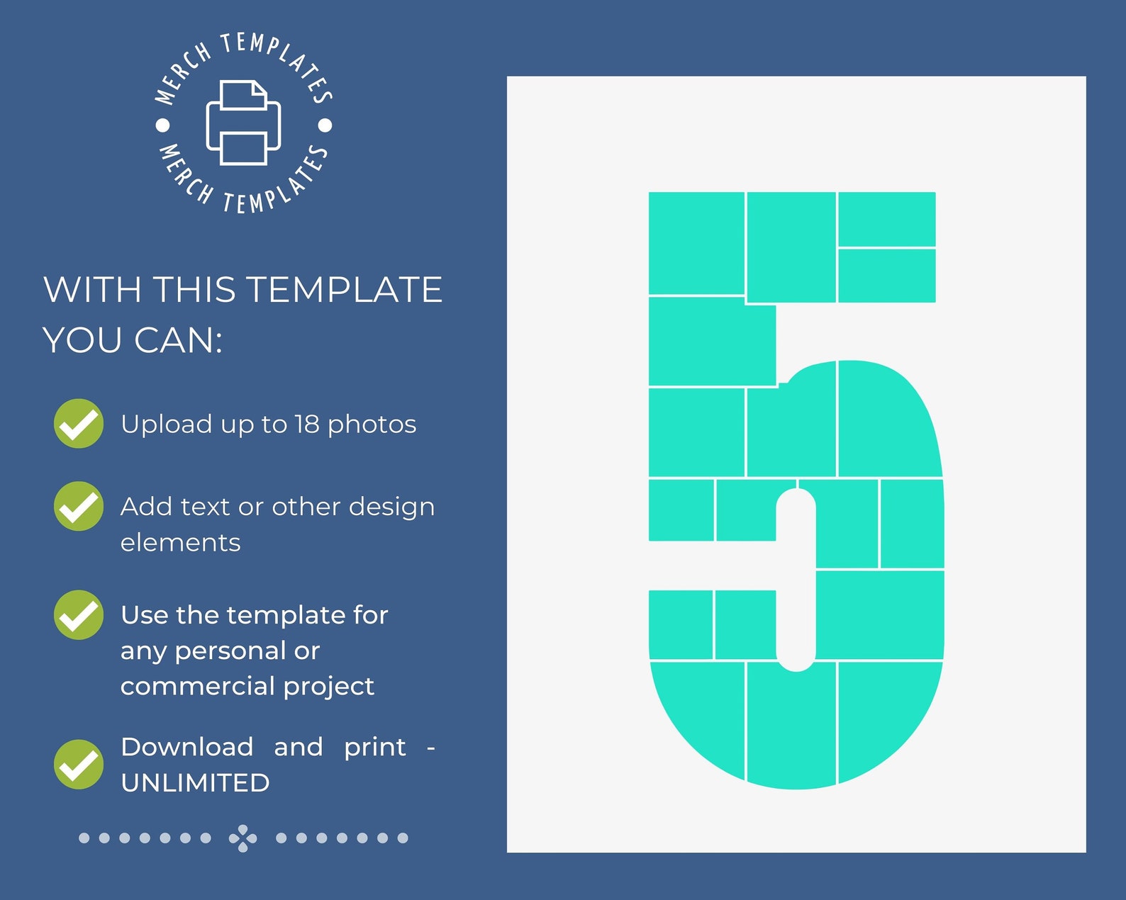5th Number Collage Frame 5 Collage Frame Canva Editable 5th Birthday ...
