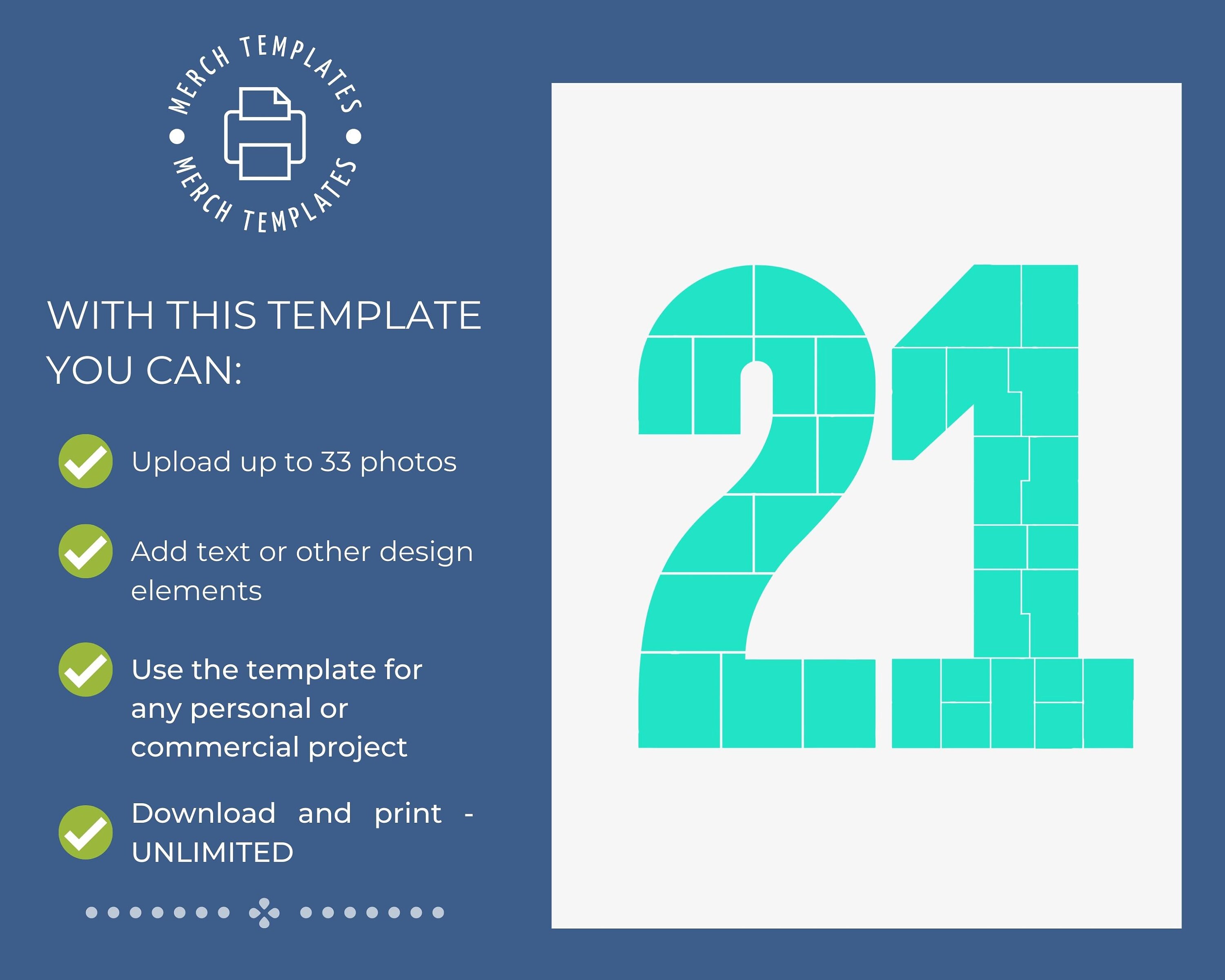 21 Number Collage Frame 21st Collage Frame Canva Editable 21st Birthday ...