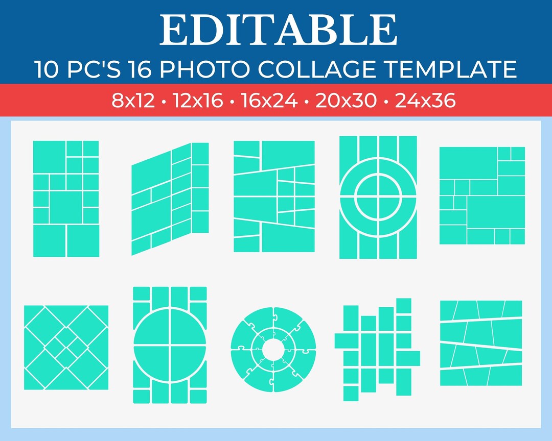 Picture Collage 16 Photo Collage Template | Gridart Canva | Image ...