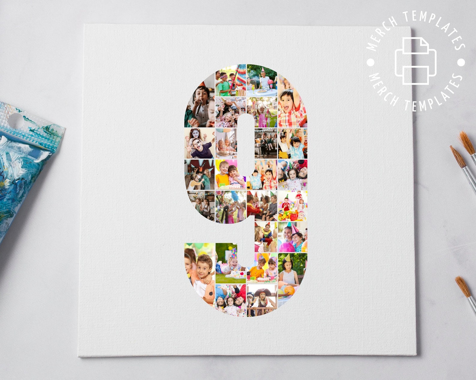 9th Number Collage Frame 9 Collage Frame Canva Editable 9th Birthday ...