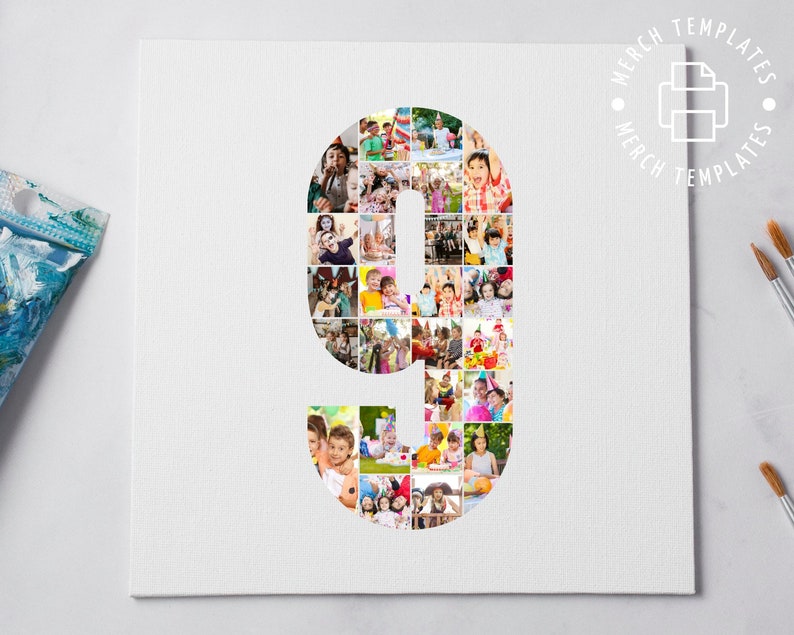 9th Number Collage Frame 9 Collage Frame Canva Editable 9th Birthday ...