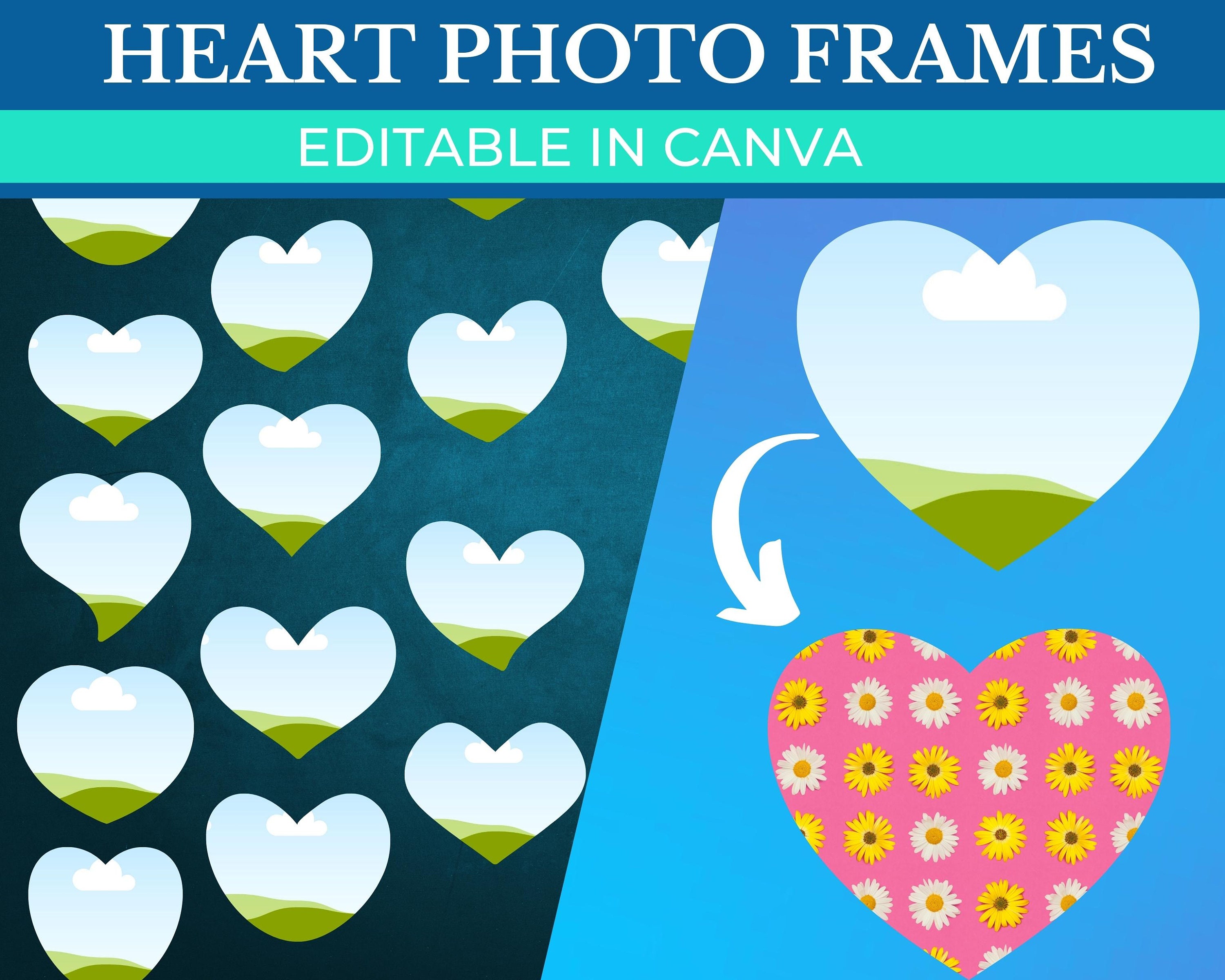 PRINTABLE Heart Photo Frames Canva | Heart Shape Frames Canva ...