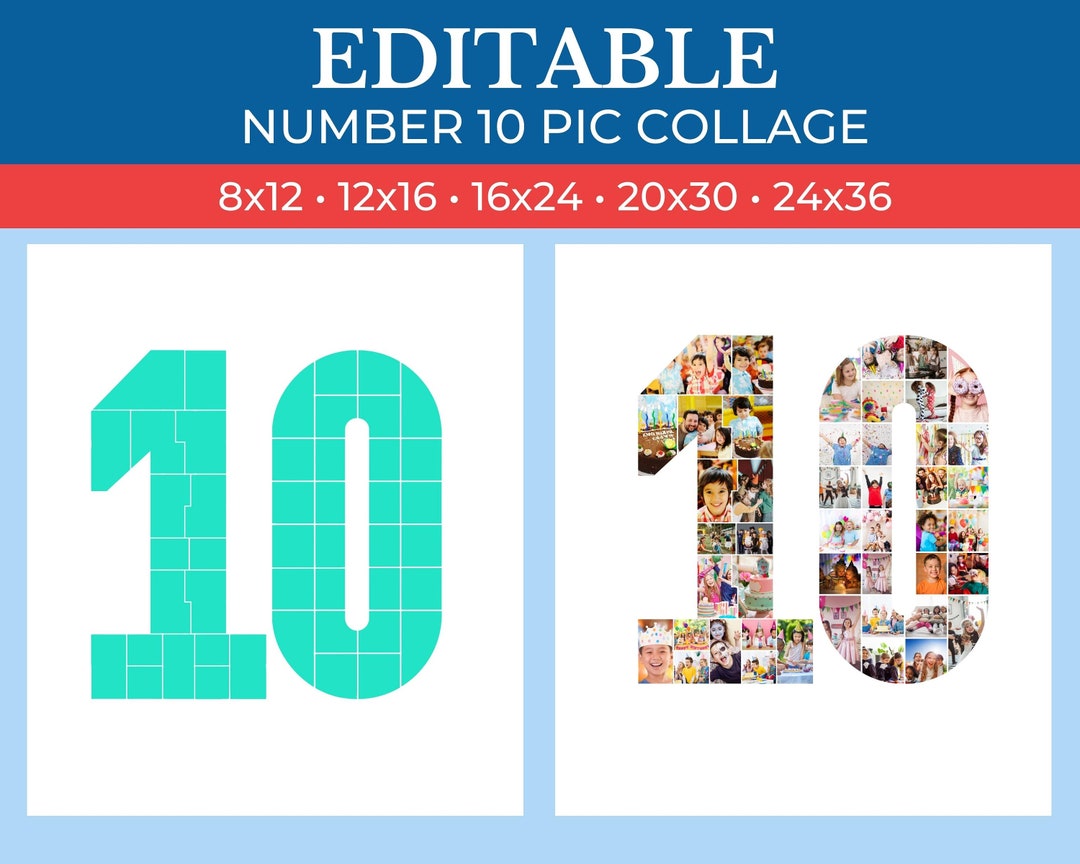 PRINTABLE 10 Number Collage Frame | 10 Collage Frame Canva Editable ...