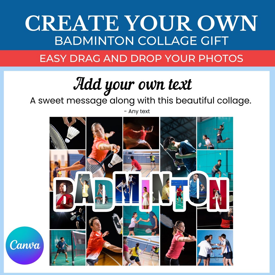 Badminton Gift Collage Template | Editable Collage for Badminton Fans ...