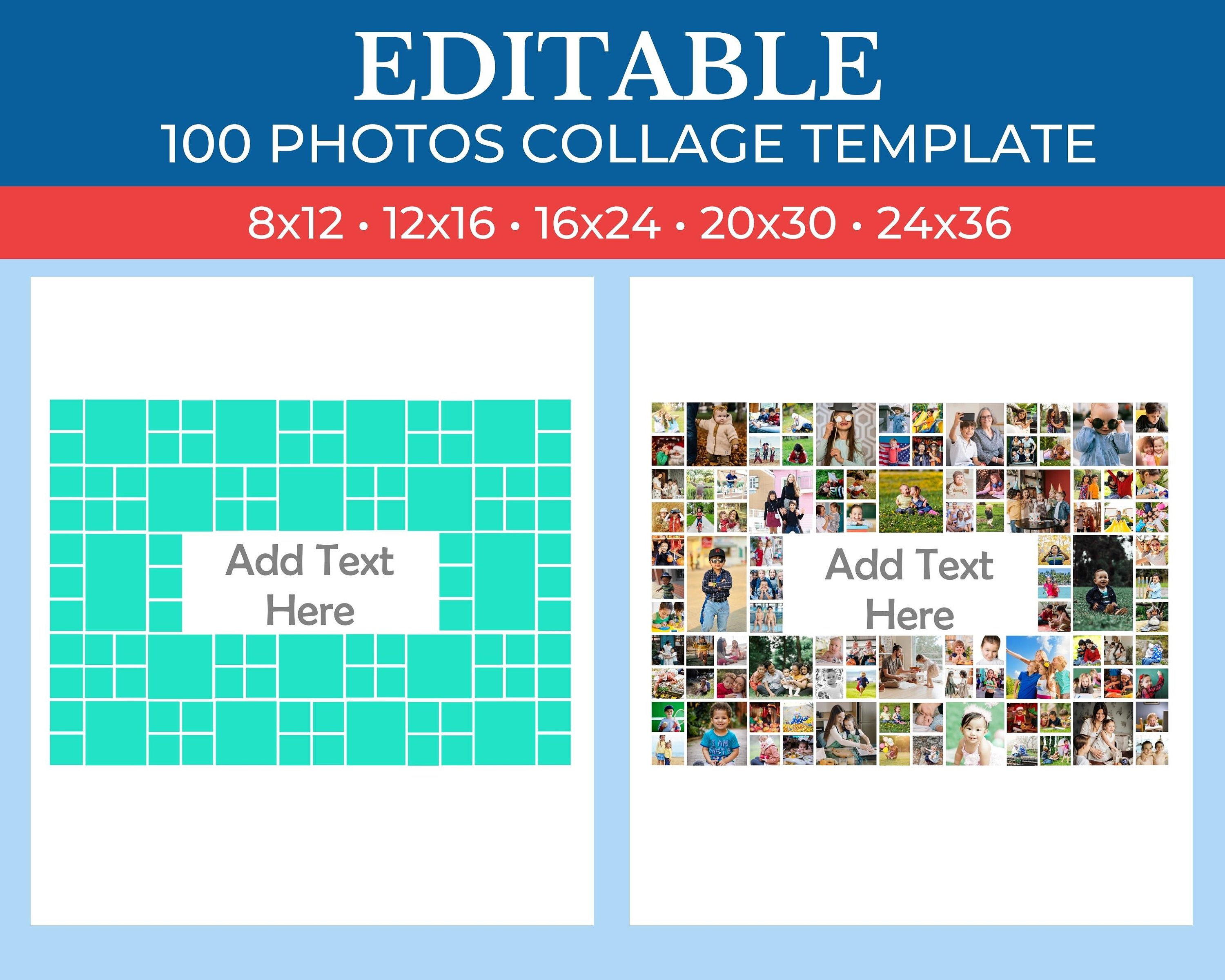 PRINTABLE 100 Photos Collage Template Canva | Photo Collage Good for ...