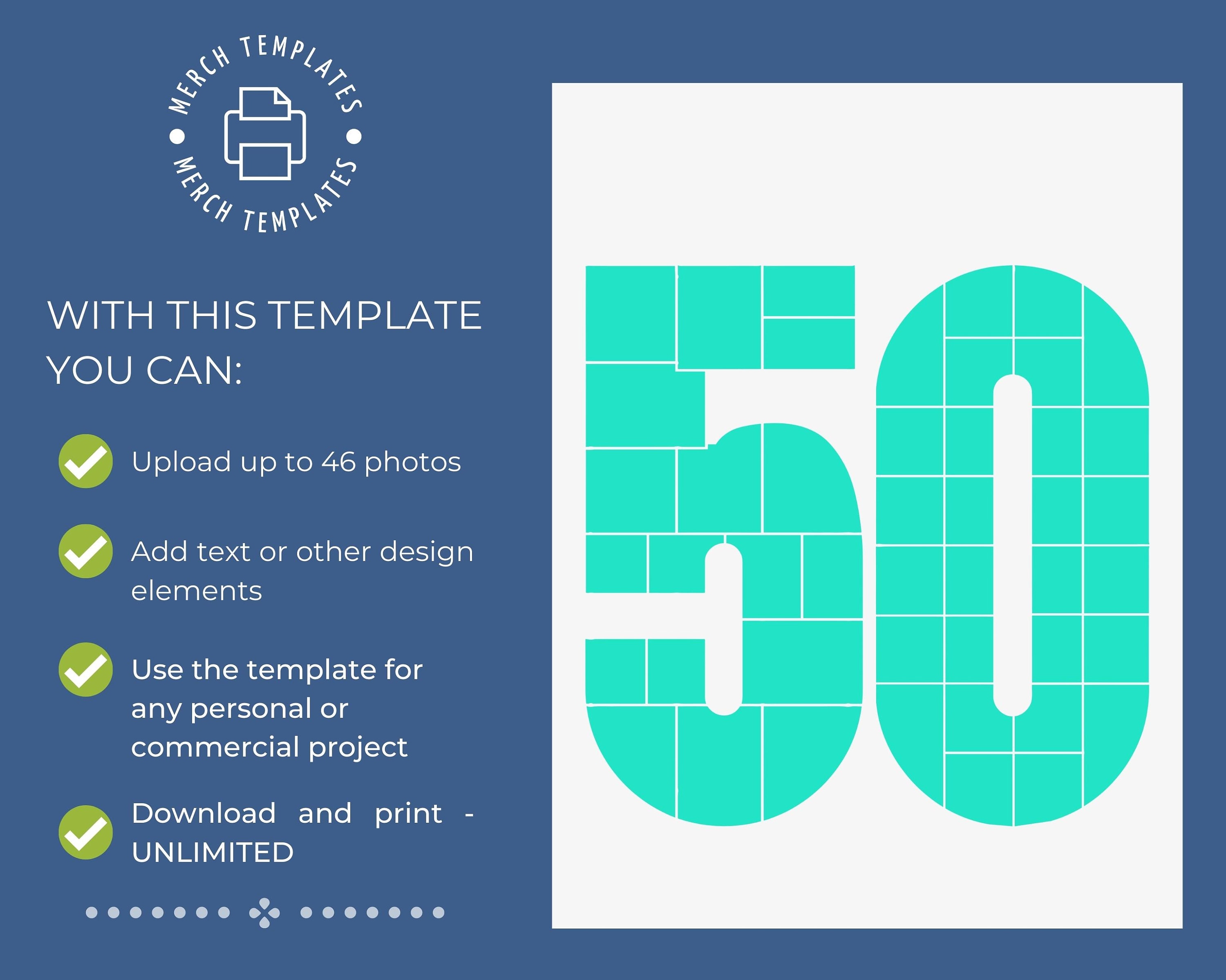 Picture Collage 50 Number Template Gridart Canva Image Collage Pic ...