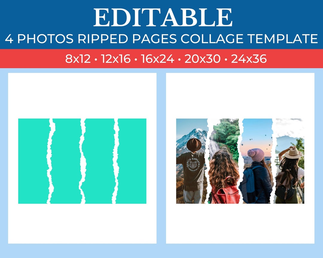 Picture Collage 4 Photos Ripped Pages Template | Gridart Canva | Image ...