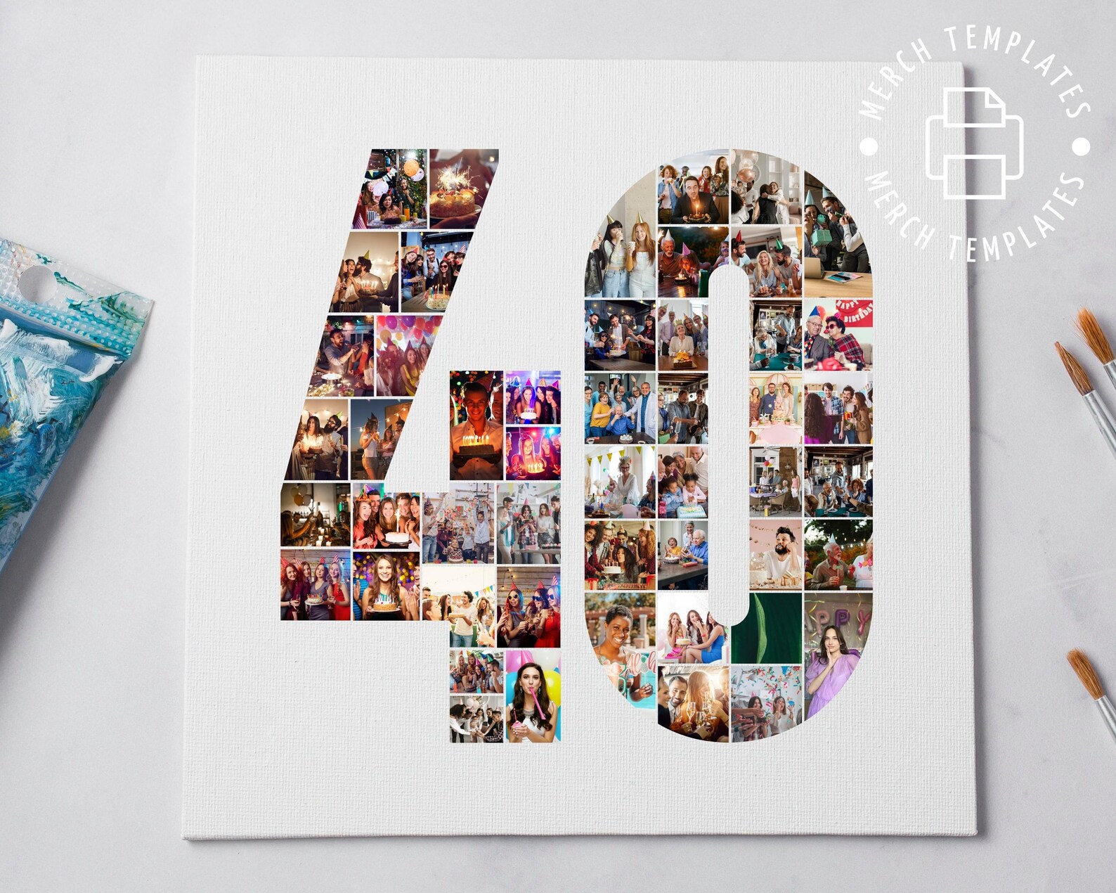 40 Number Collage Frame | 40 Collage Frame Canva Editable | 40th ...