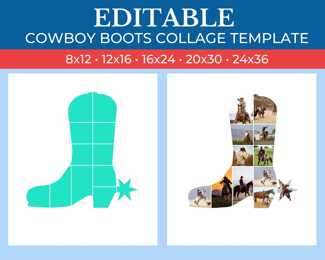 PRINTABLE Cowboy Boots Photos Collage Template Canva | Photo Collage ...