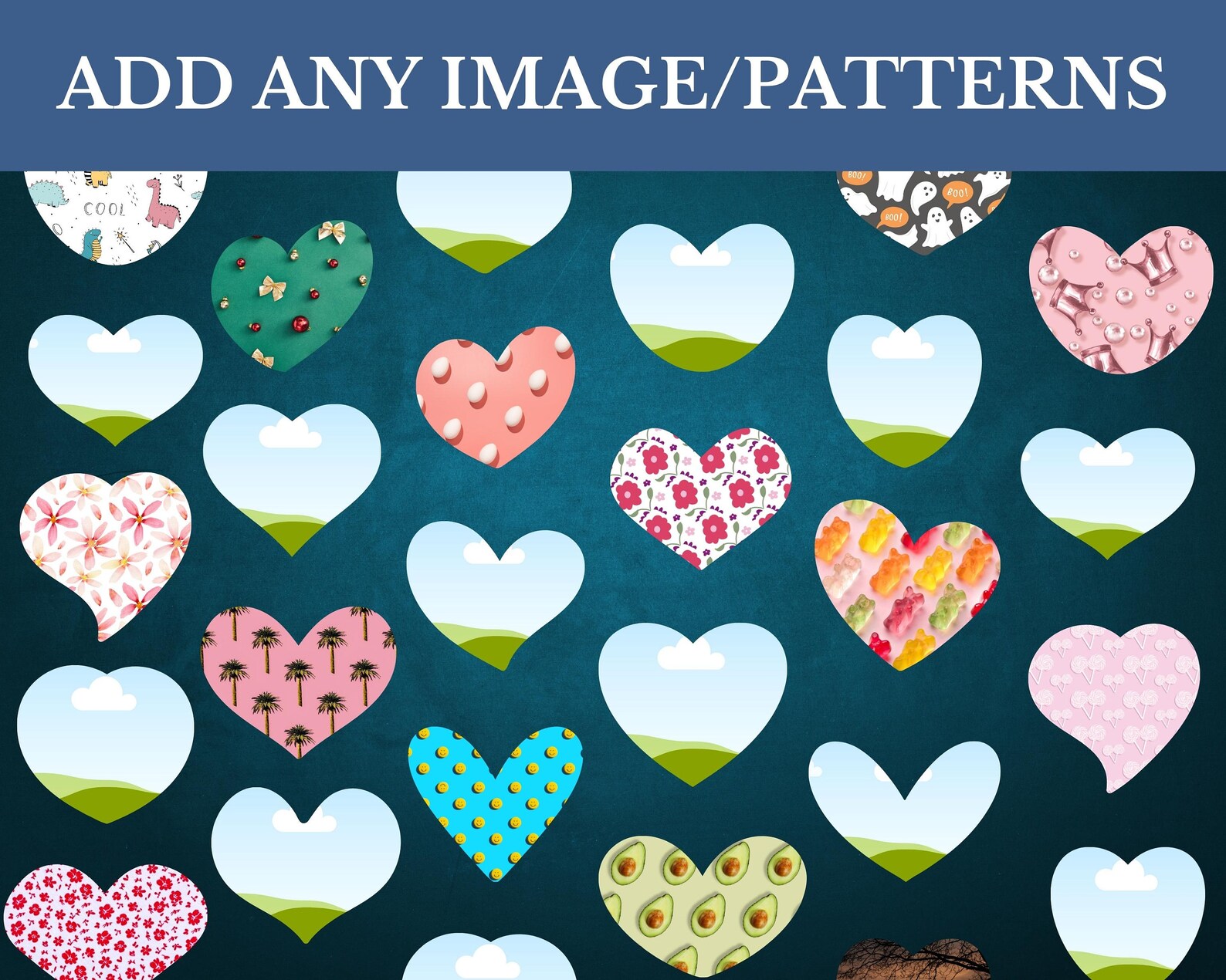 PRINTABLE Heart Photo Frames Canva | Heart Shape Frames Canva ...