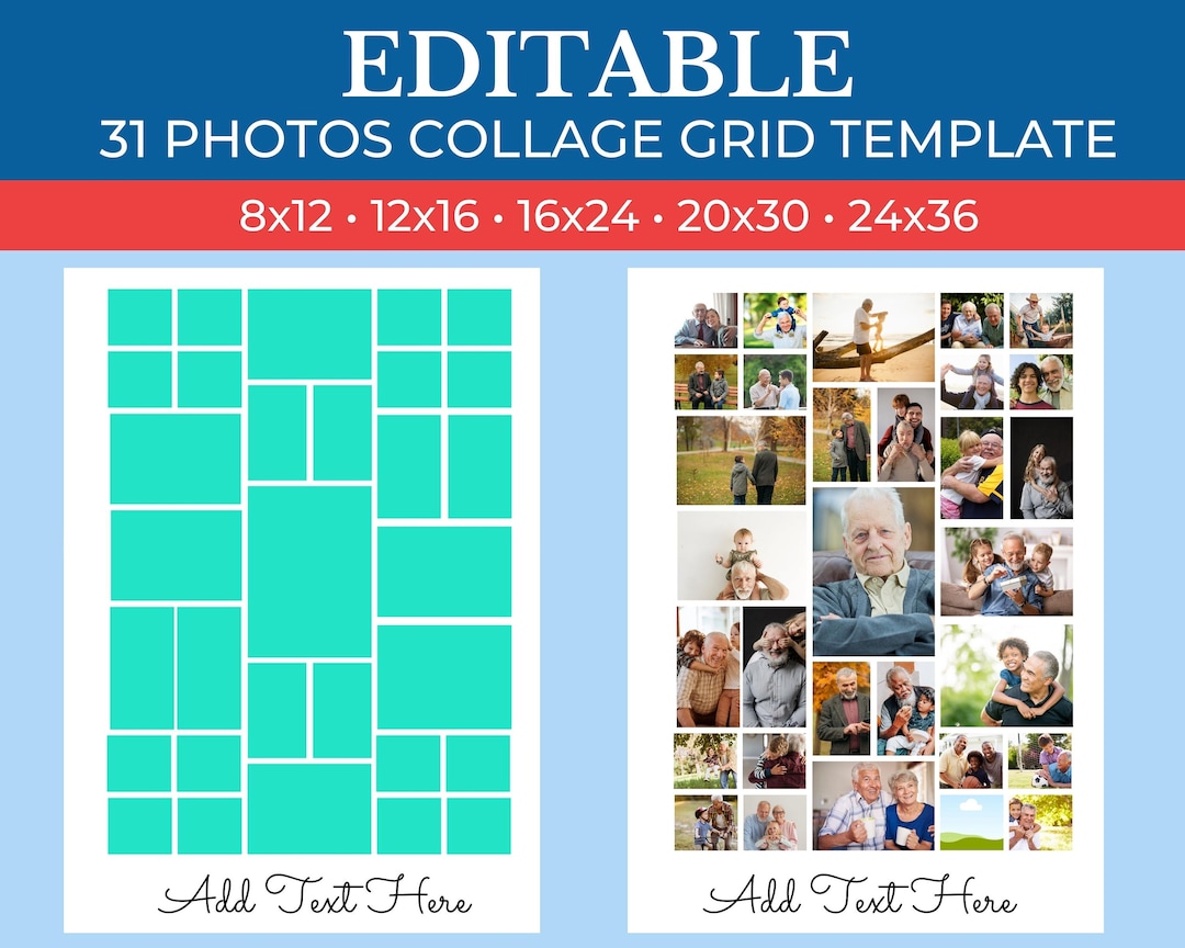 PRINTABLE 31 Photos Collage Template Canva Photo Collage Good for 31 ...