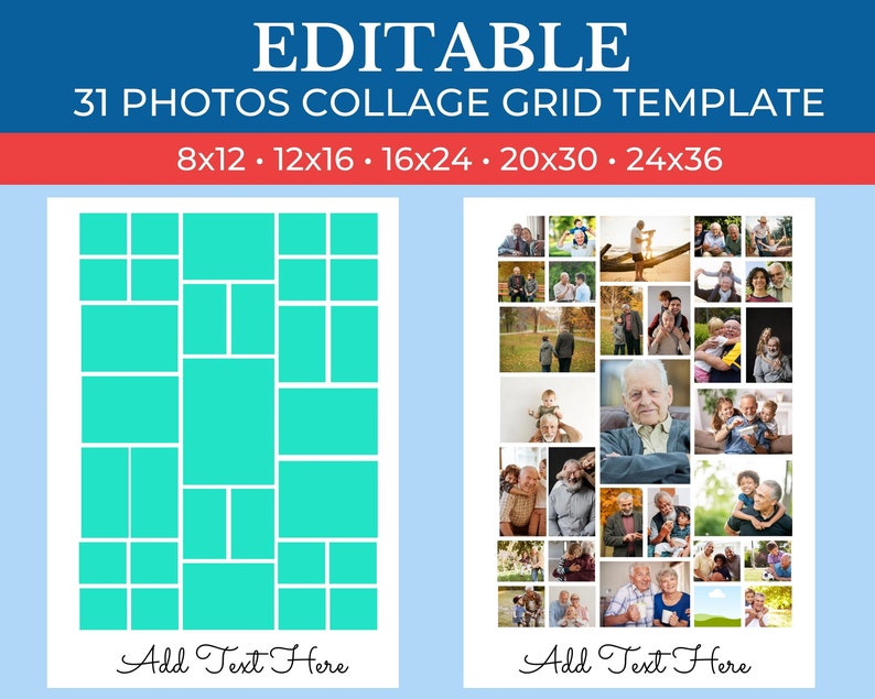 PRINTABLE 31 Photos Collage Template Canva Photo Collage - Etsy