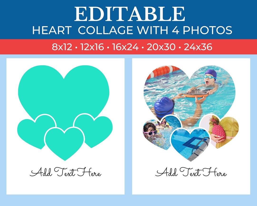 PRINTABLE Cute Heart Gift Collage Template 4 Photos | Editable Collage ...
