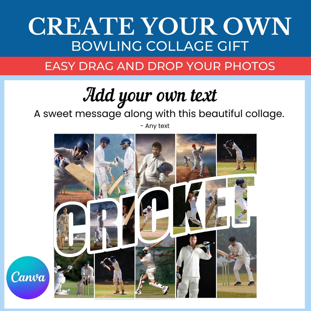 Cricket Gift Collage Template | Editable Collage for Cricket Fans Gifts ...