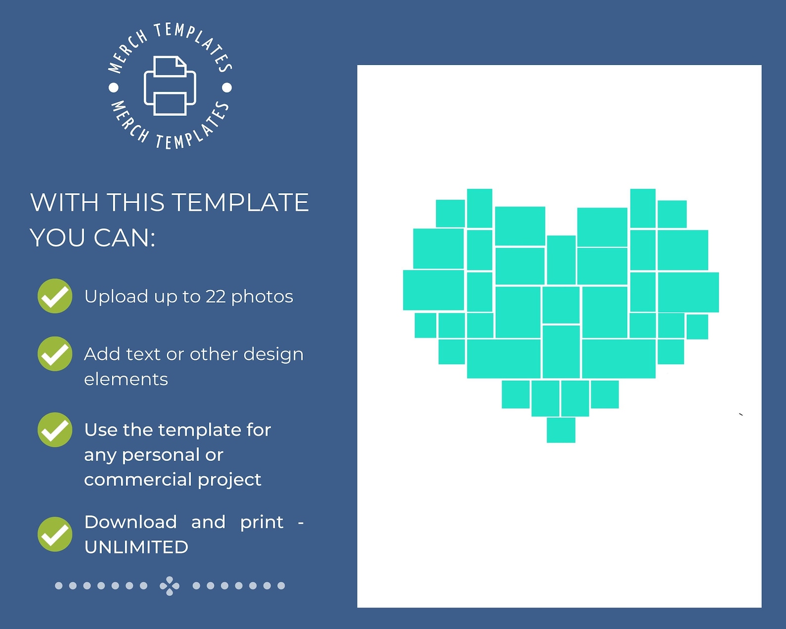 PRINTABLE Heart Photos Collage Template Canva | Heart Photos Template ...