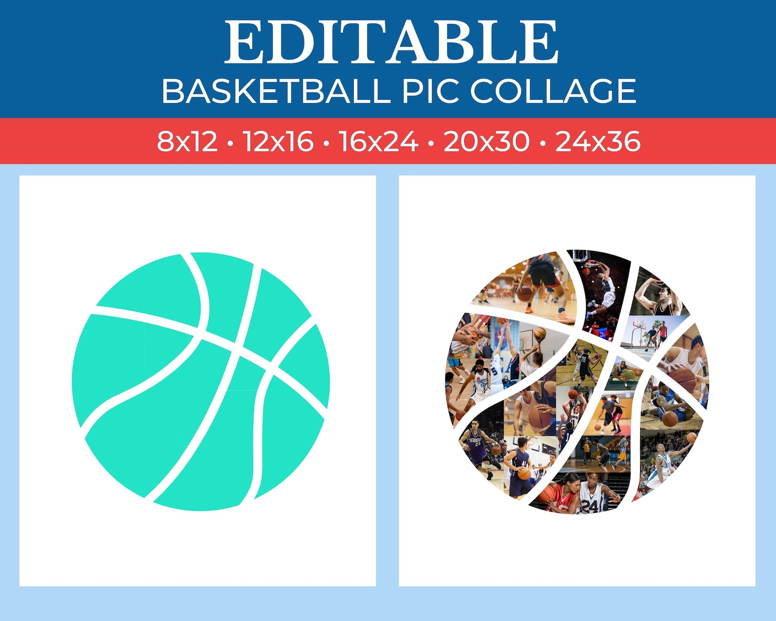 PRINTABLE EDITABLE Basketball Picture Frame Basketball Picture Template ...