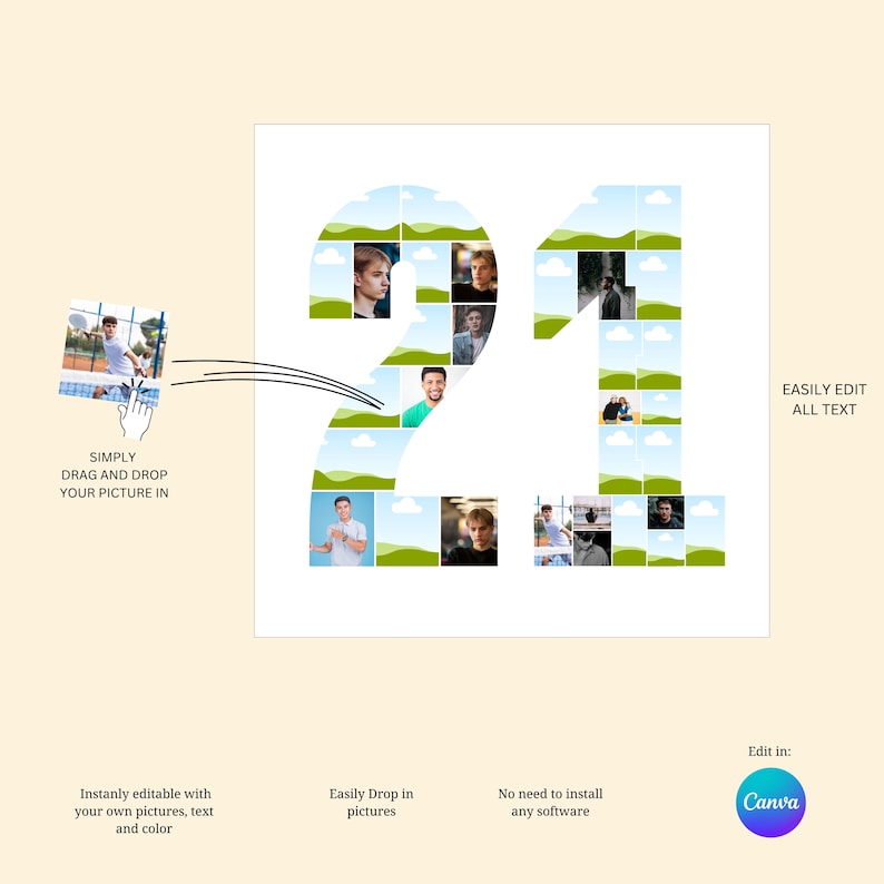 Editable 21st Birthday Photo Collage Canva Collage Canva Template Drag ...