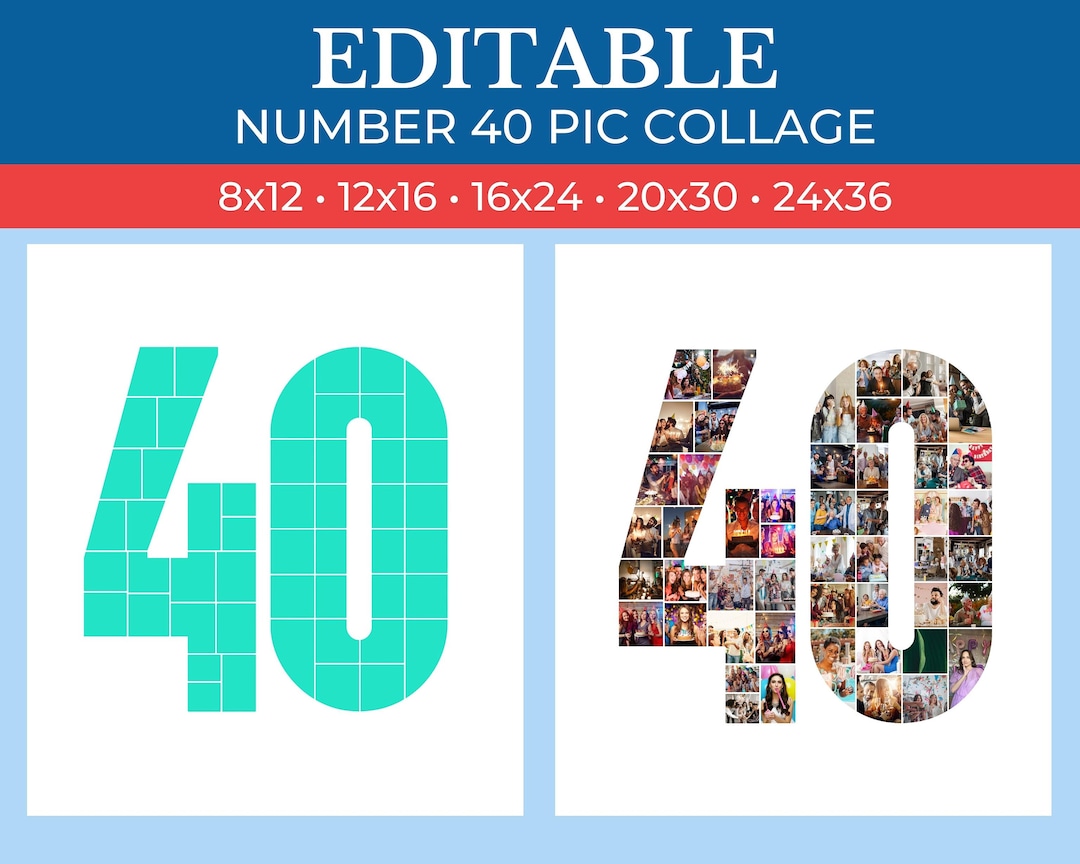 40 Number Collage Frame | 40 Collage Frame Canva Editable | 40th ...