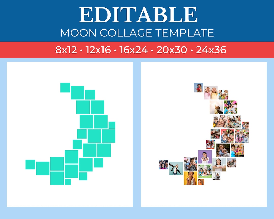 Picture Collage Moon Shape Template | Gridart Canva | Image Collage ...
