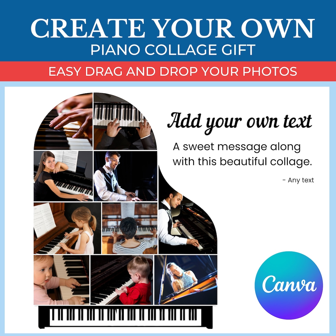 Piano Shape Gift Collage Template | Editable Collage for Piano Fans ...