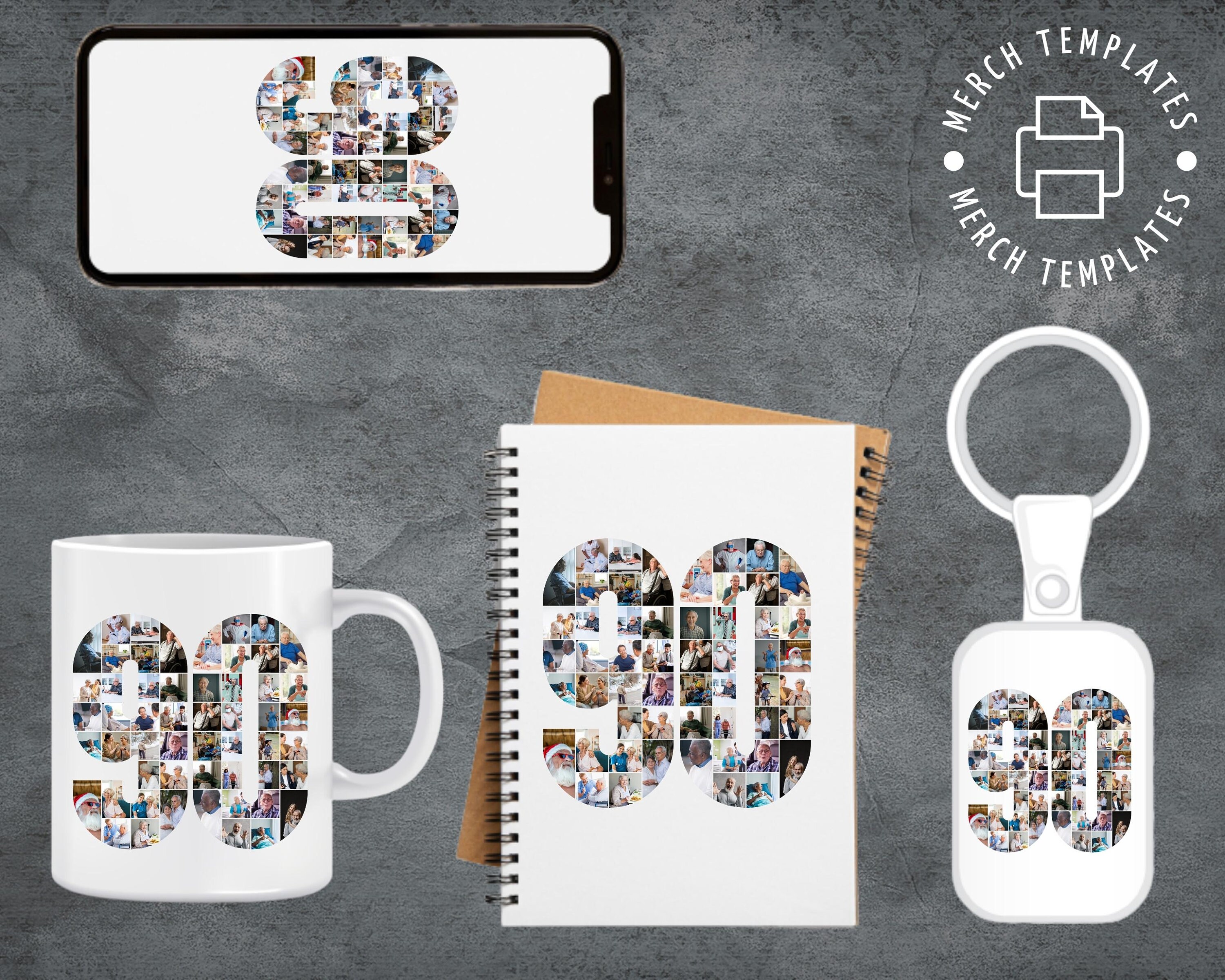 PRINTABLE 90 Number Collage Frame 90 Collage Frame Canva Editable 90th ...