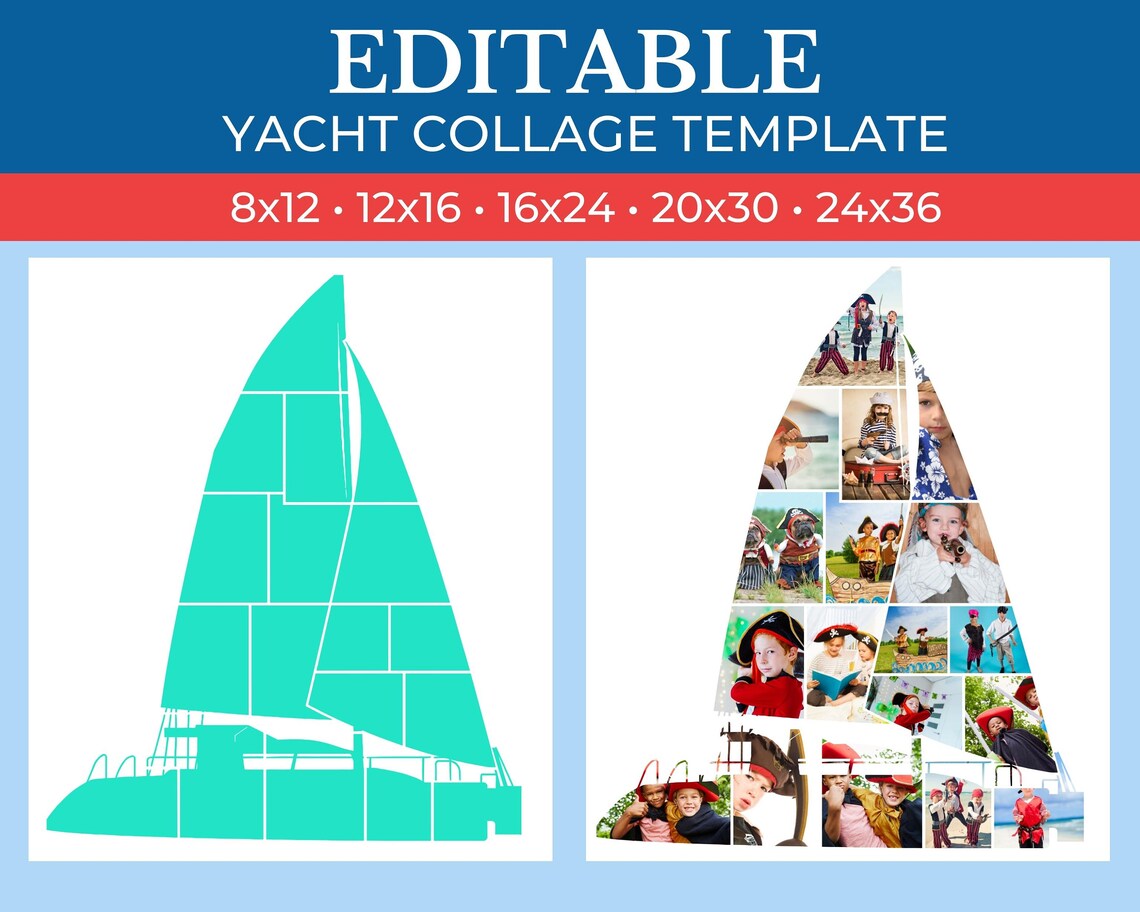 Picture Collage Yacht Template Gridart Canva Image Collage - Etsy