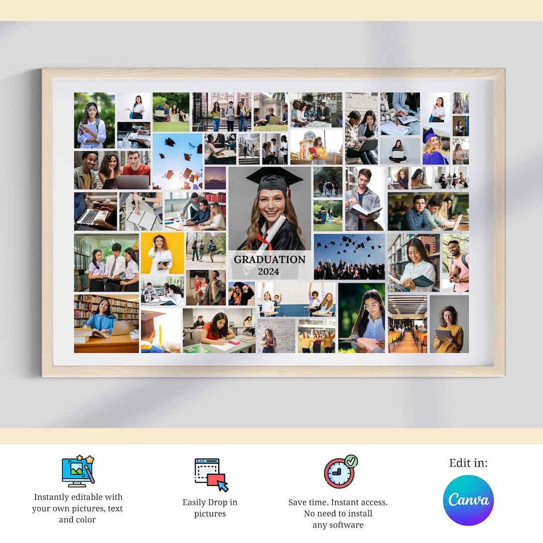 Graduation Collage Template - Editable 50 Photos - Collage Canva ...