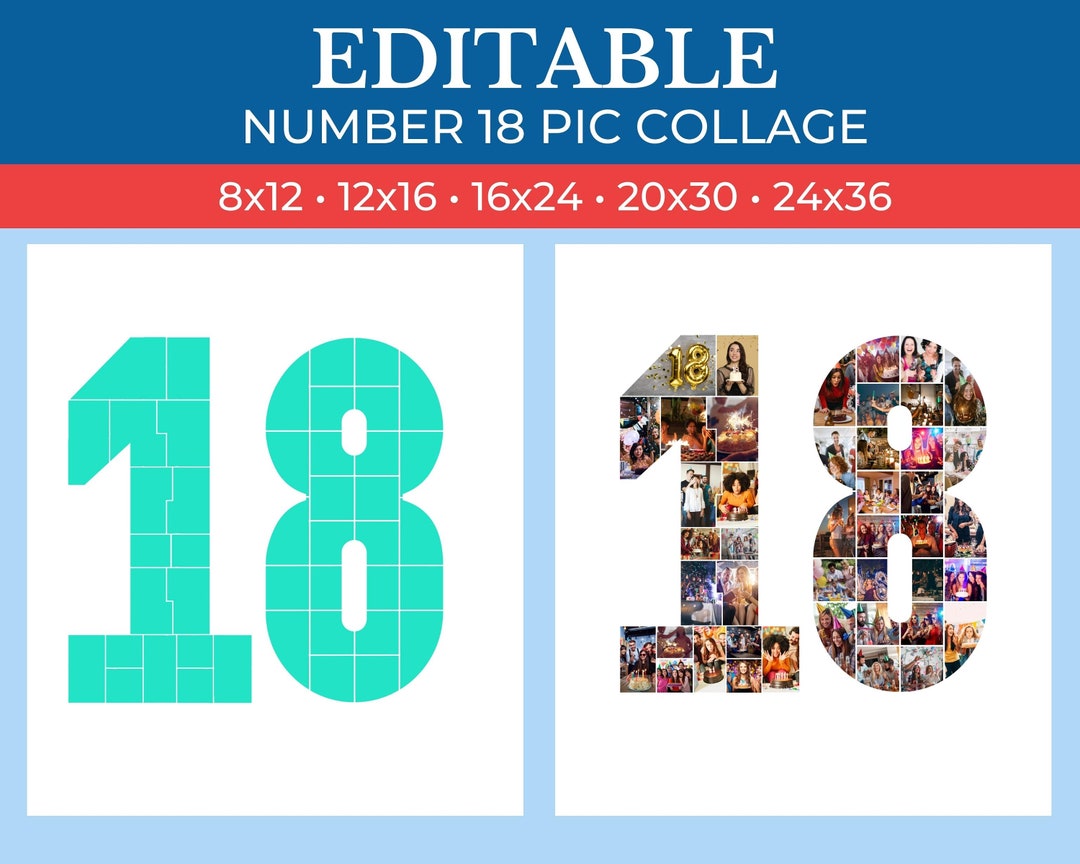 PRINTABLE 18 Number Collage Frame | 18 Collage Frame Canva Editable ...