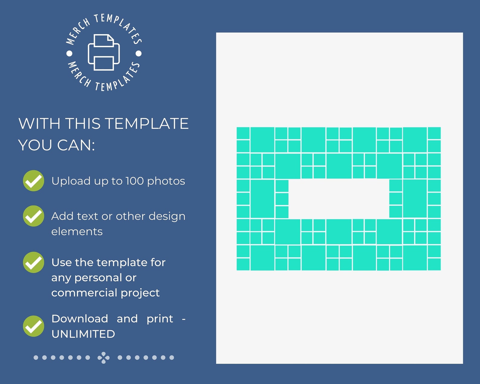 PRINTABLE 100 Photos Collage Template Canva | Photo Collage Good for ...