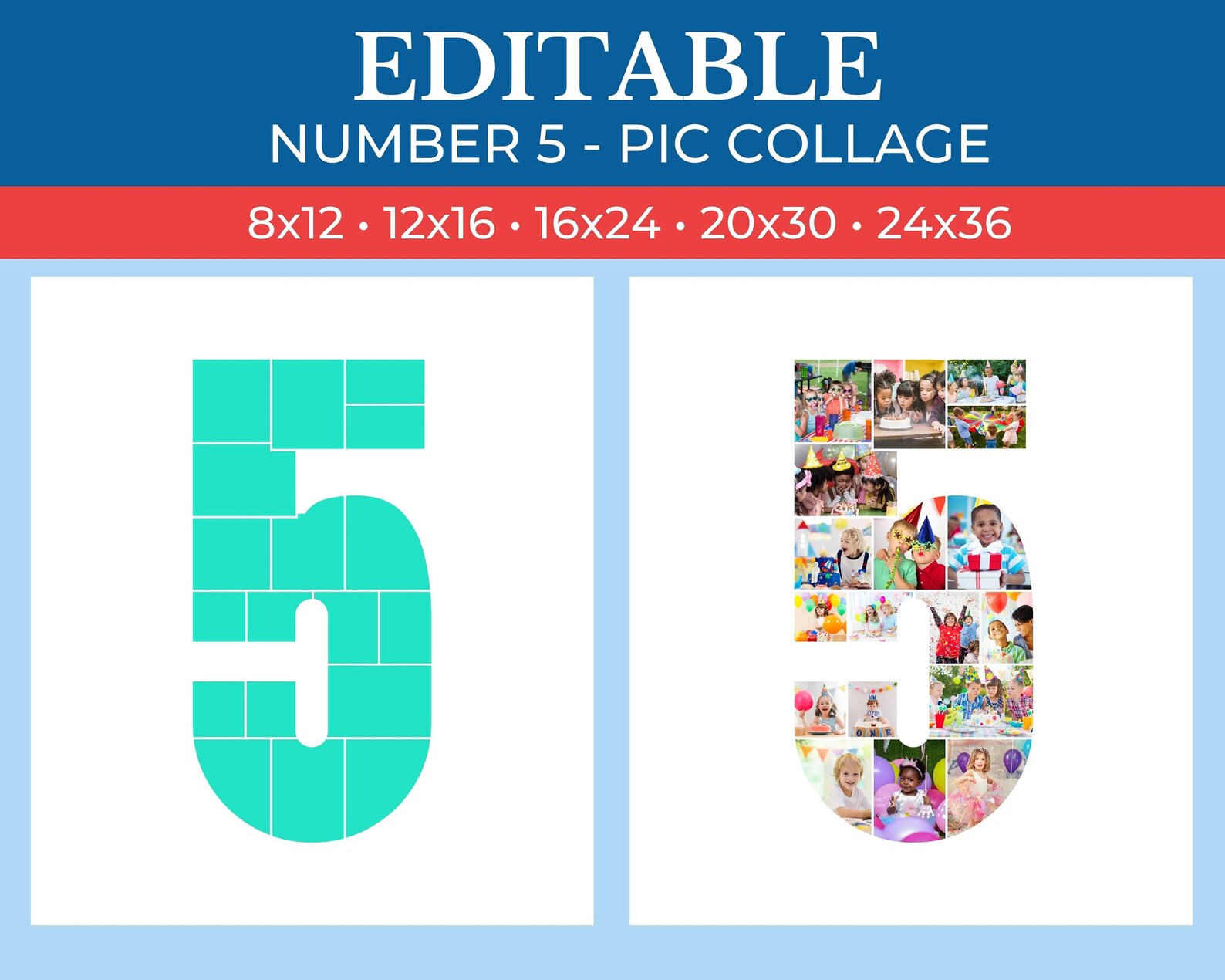5th Number Collage Frame 5 Collage Frame Canva Editable 5th Birthday ...