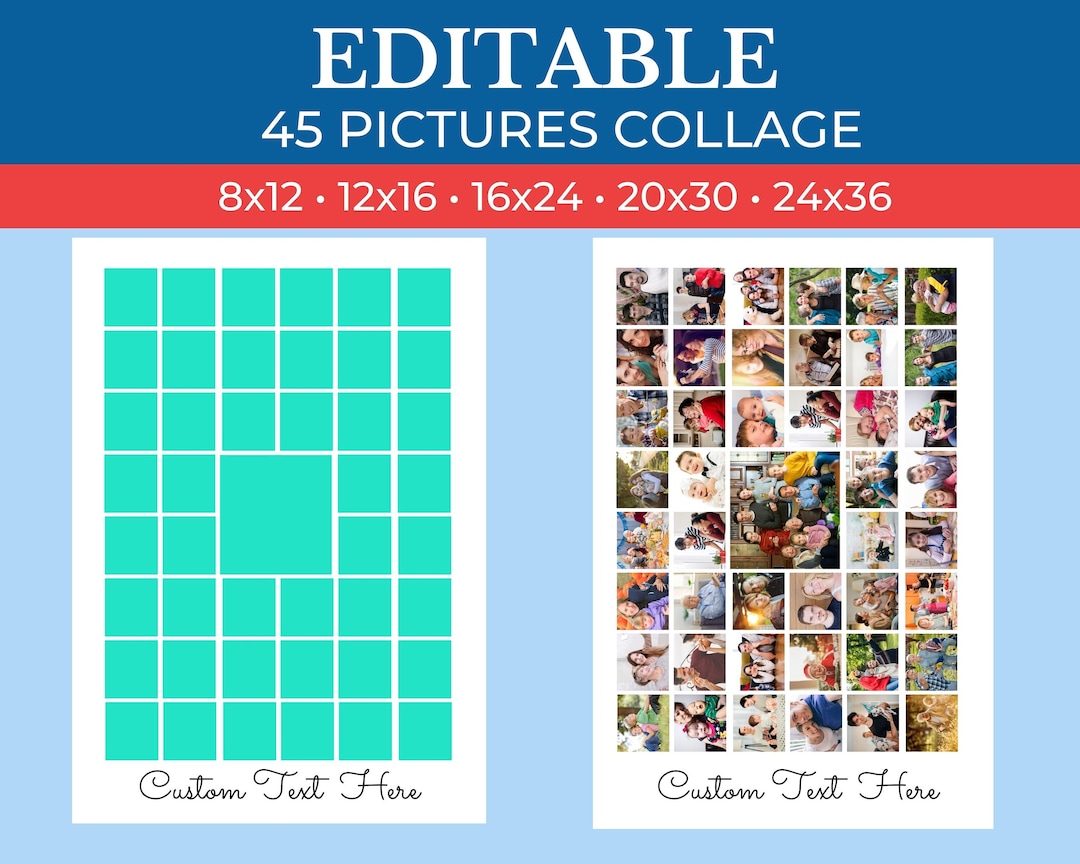 PRINTABLE 45 Photos Collage Template Canva | Photo Collage Good for 45 ...