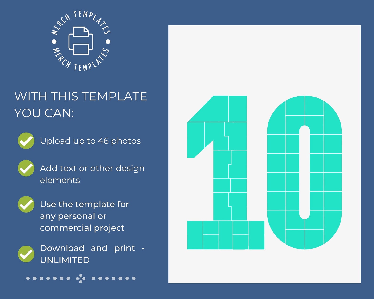 PRINTABLE 10 Number Collage Frame | 10 Collage Frame Canva Editable ...