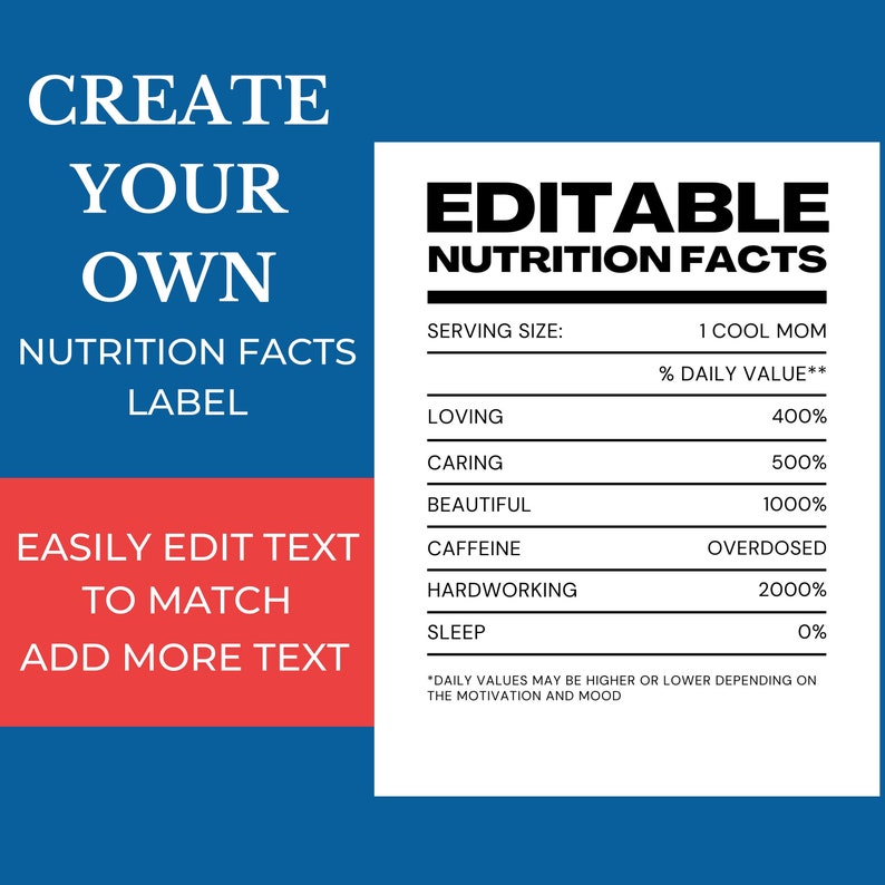 Nutrition Facts Editable Canva Template Customizable Nutrition Facts ...