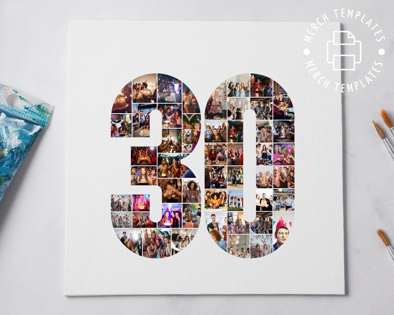 30 Number Collage Frame 30 Collage Frame Canva Editable 30th Birthday ...