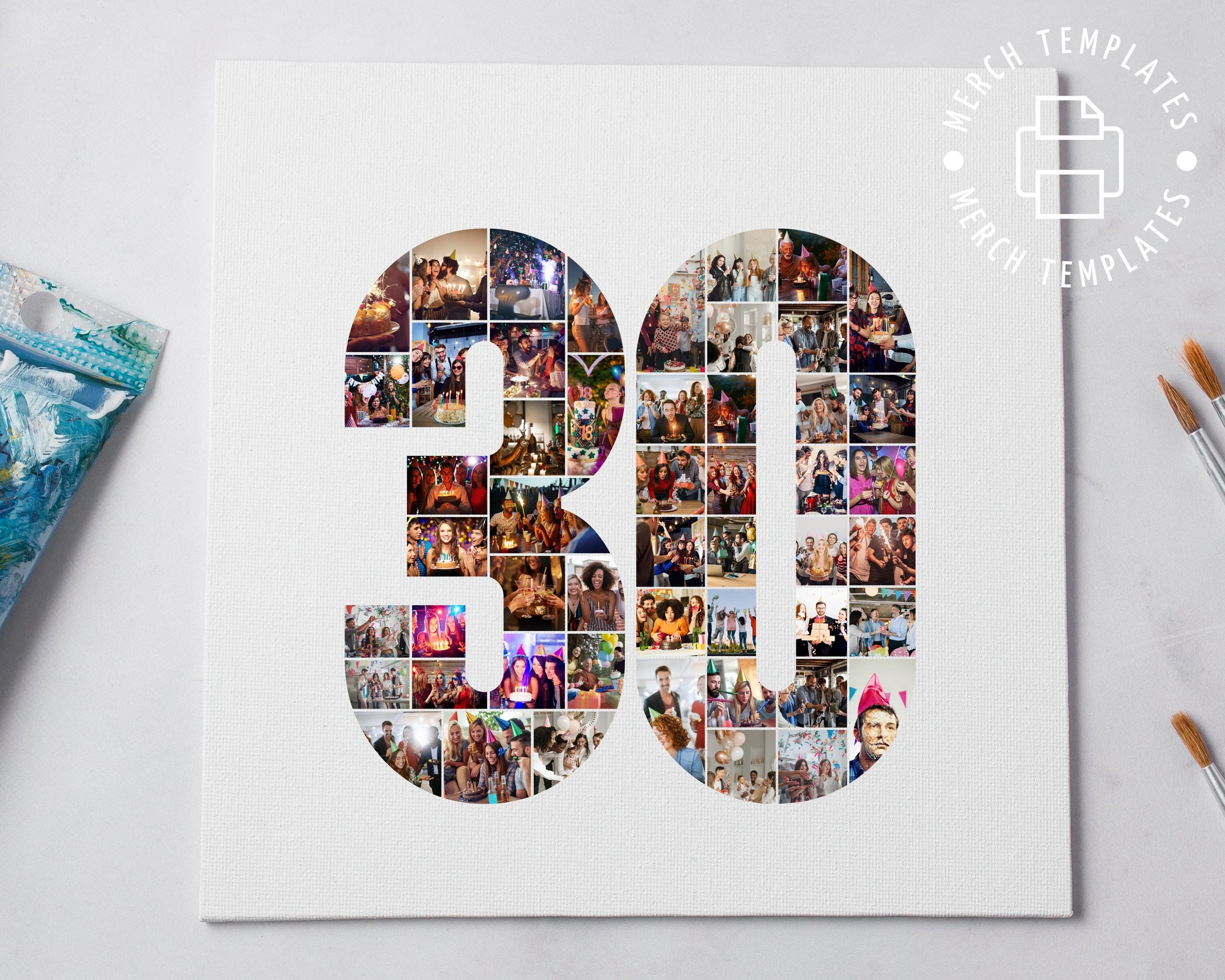 30 Number Collage Frame 30 Collage Frame Canva Editable 30th Birthday ...