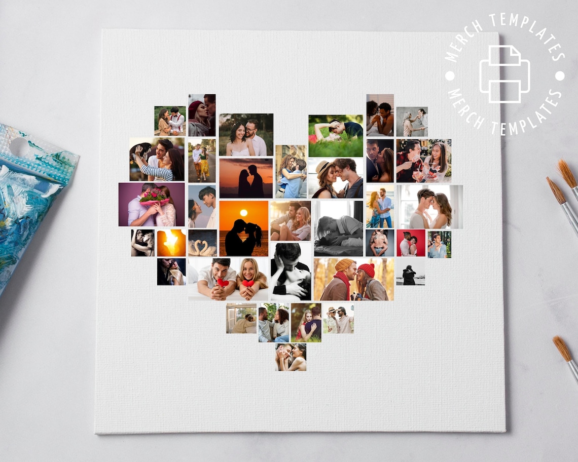 PRINTABLE Heart Photos Collage Template Canva | Heart Photos Template ...