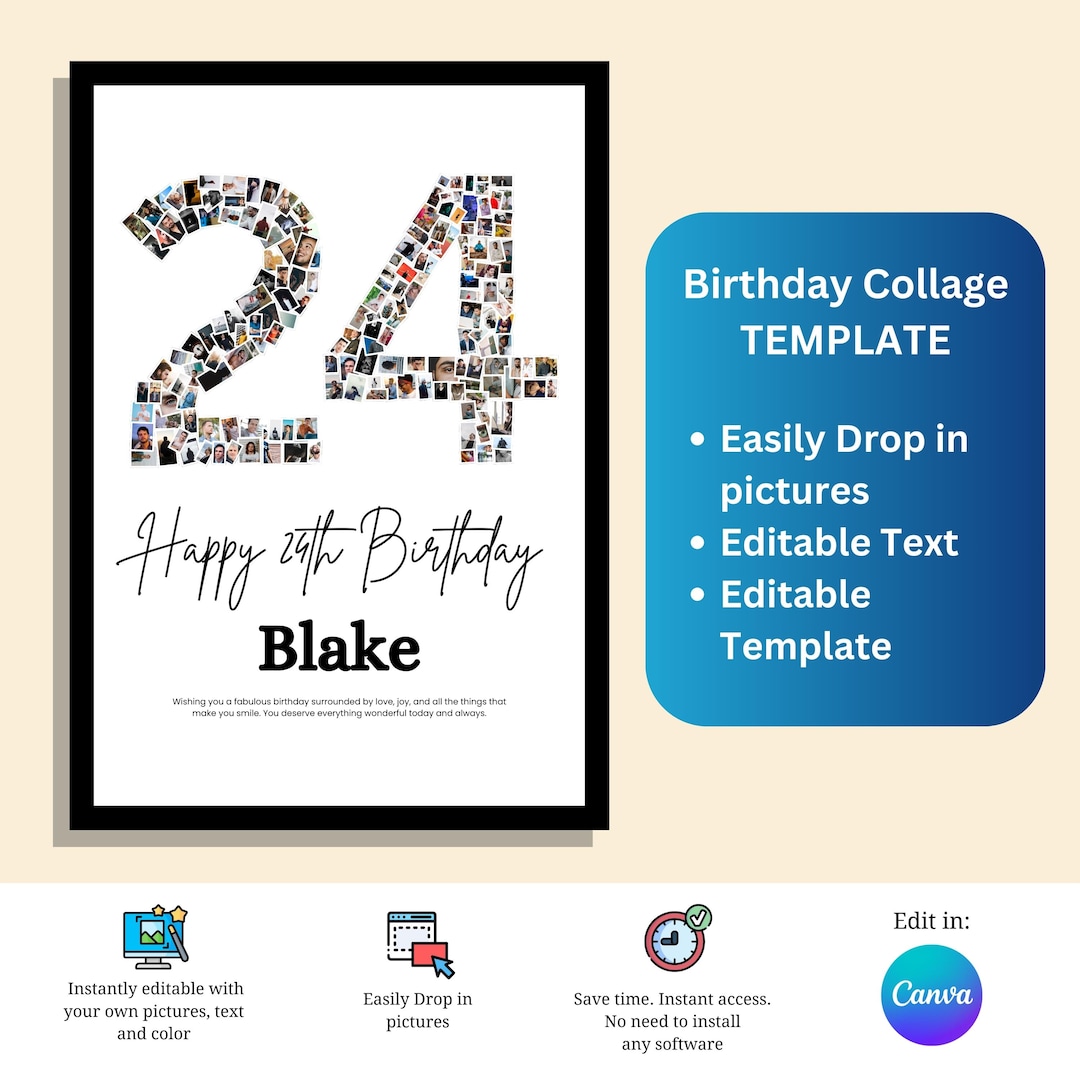Custom 24th Birthday Number Collage Frame - Personalized Photo Collage ...