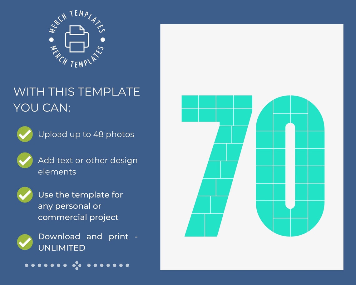 PRINTABLE 70 Number Collage Frame 70 Collage Frame Canva - Etsy