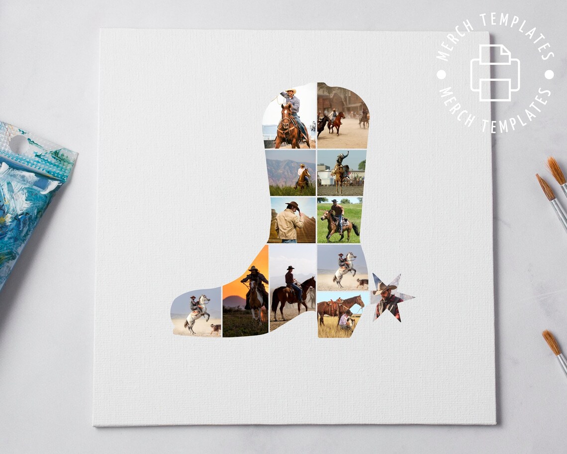 PRINTABLE Cowboy Boots Photos Collage Template Canva | Photo Collage ...