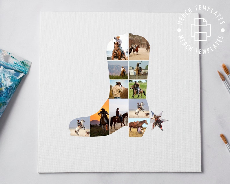 PRINTABLE Cowboy Boots Photos Collage Template Canva | Photo Collage ...