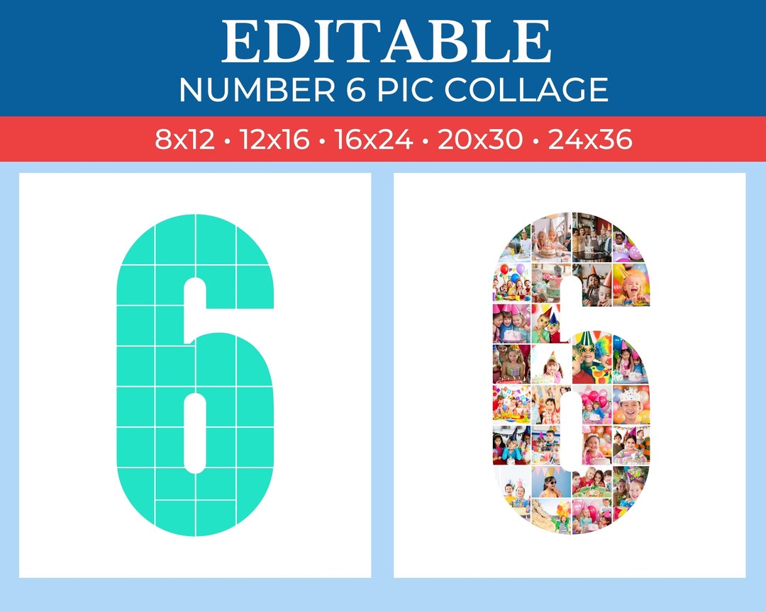 6th Number Collage Frame | 6 Collage Frame Canva Editable | 6th ...